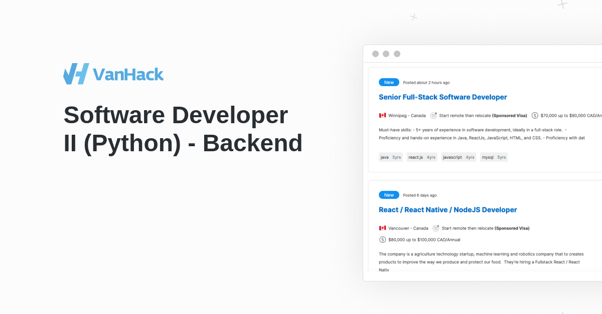 Software Developer II (Python) - Backend - VanHack